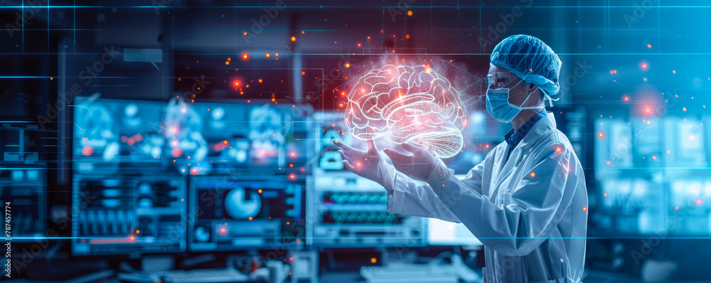 Technology Brain Diagnosis: Doctor Examines Futuristic AI, Robotics ...