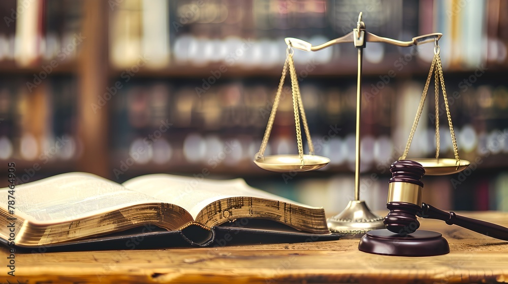 Scales of Justice on Desk in Library Setting, Symbolizing Law and Legal ...