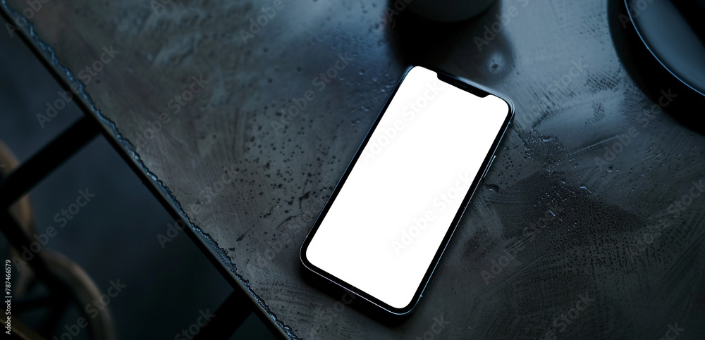 smartphone on the table in a restaurant or cafe with its transparent ...