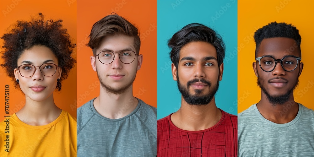 Multiracial Millennials Portraits With Face Of Young People Posing Over ...
