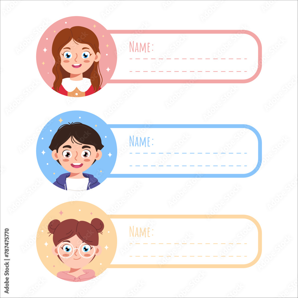 Name Tags For School. Back to school labels. Set stickers for notebook ...