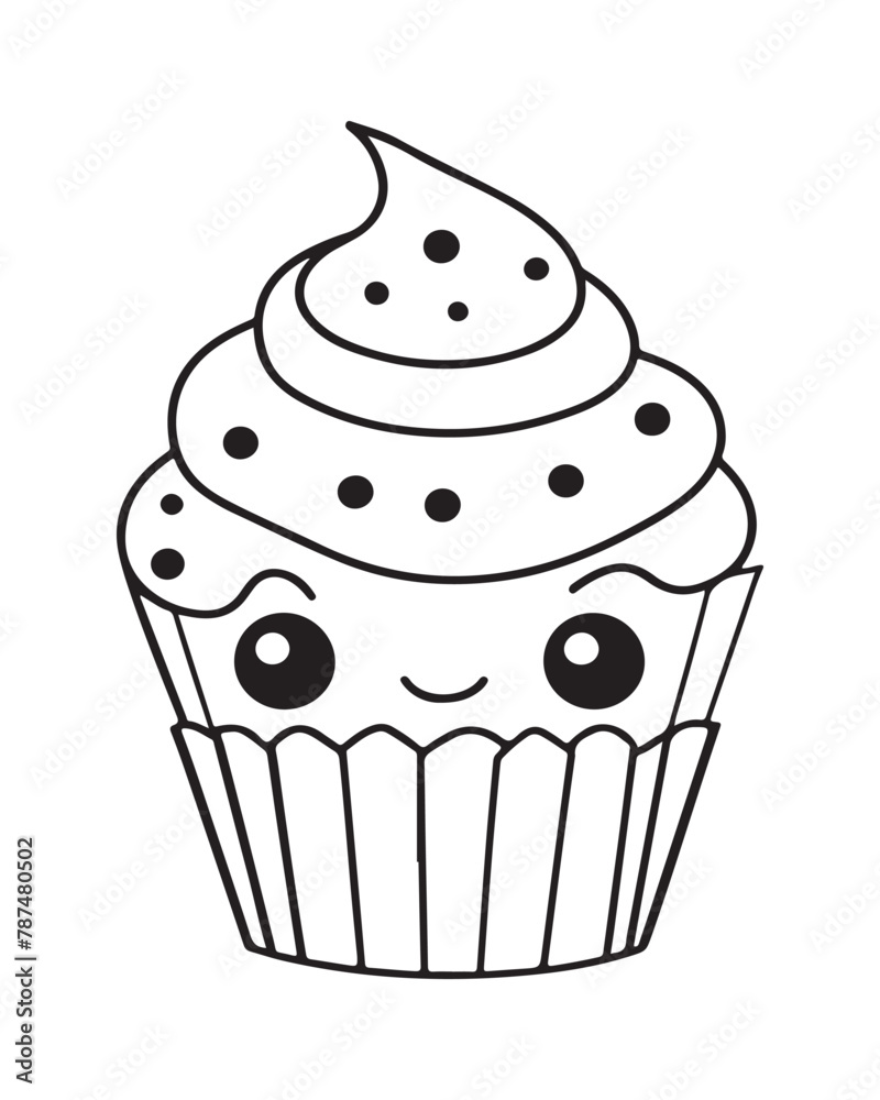 Cute Kawaii cupcake coloring Pages, Cupcake illustration, cupcake black ...