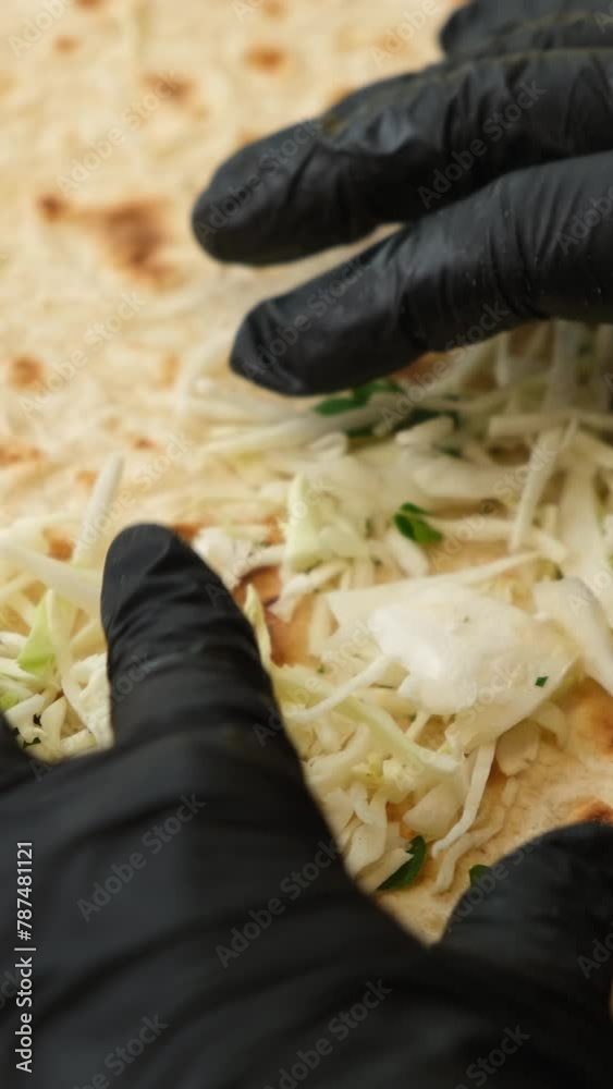 cooking shawarma, doner kebab. Delicious fat junk foods served in take ...