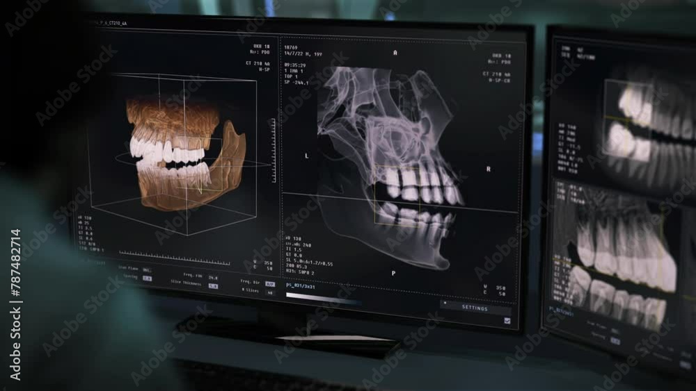 Hi-tech Tooth health analysis process at the dental clinic. Analysing ...
