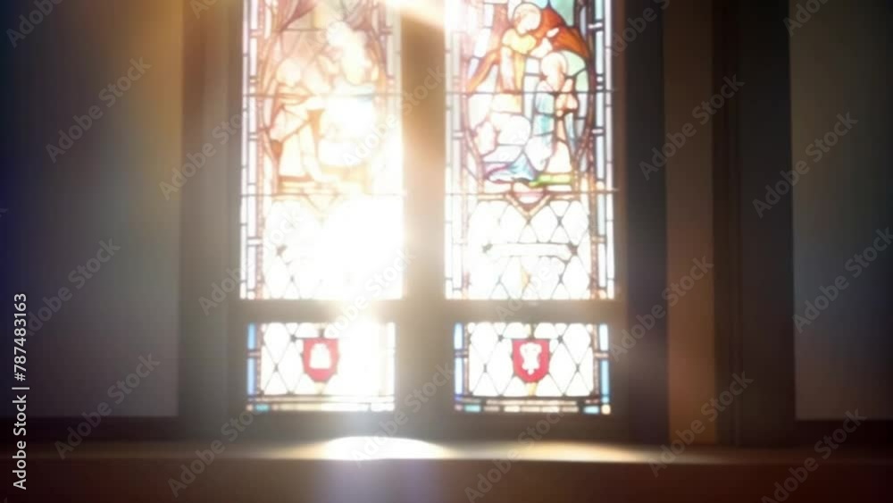 Vidéo Stock A stained glass window inside a church has beautiful ...