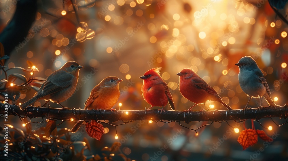 Amidst the tranquility of a city park, a diverse array of birds flock ...