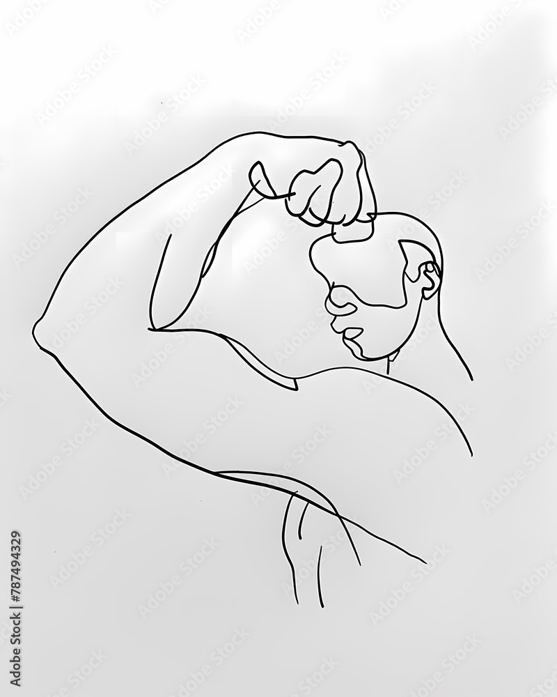 Line art bicep drawing -Vibrant one-line illustration of a man flexing ...