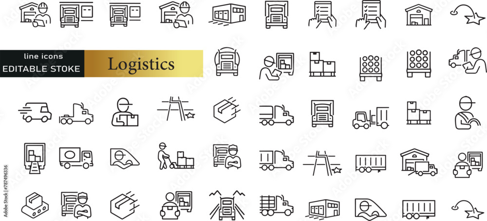 Logistics line icons set. Logistics outline icons with editable stroke ...