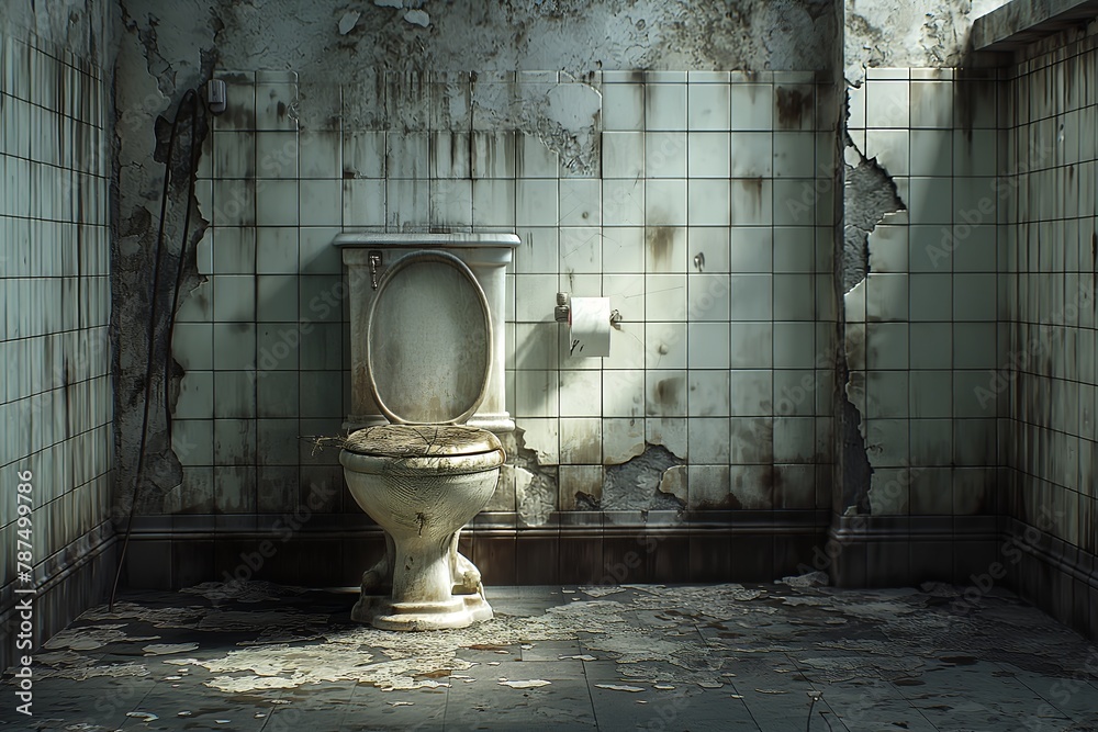Ilustração do Stock: A condemned bathroom with dirty toilets in an ...