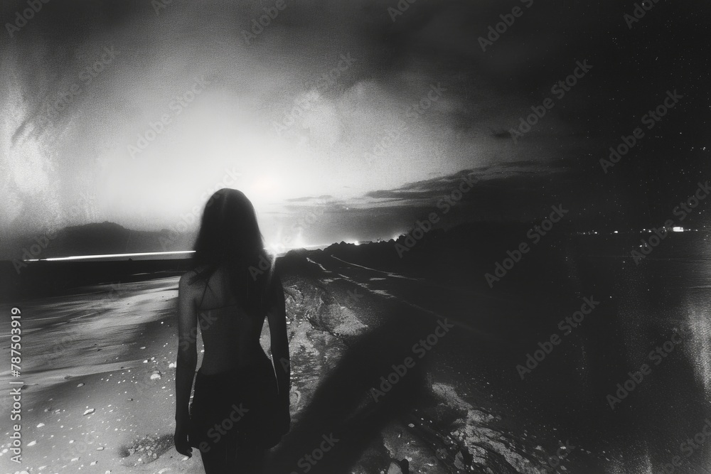 Woman facing depression, dark, heavy, solitary, poignant, pinhole ...