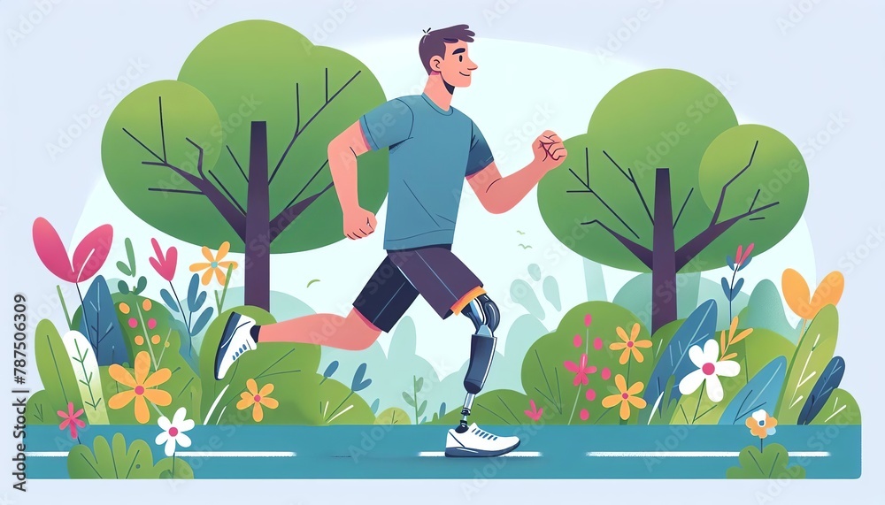 Adaptive Runner: Prosthetic Sprint in Nature. An athletic man with a ...
