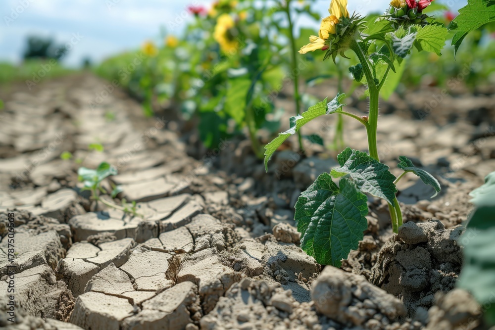 Dryness destroying the cultivated plants. The plants are dried up in ...