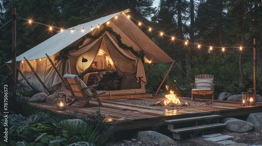 Blank mockup of an Outdoor Retail Popup Store set up in a rustic ...