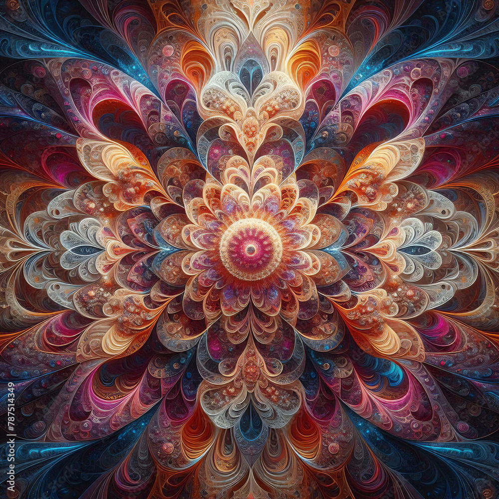 a mesmerizing array of symmetrical patterns, bursting with a spectrum ...