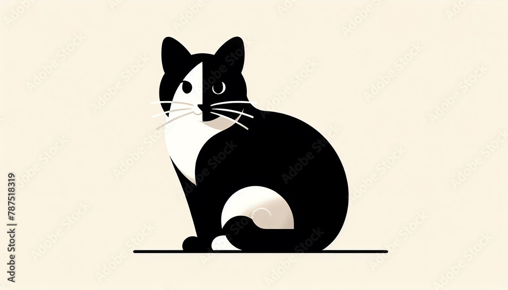 Black and White Cat Illustration. Art of a sitting cat, black and white ...