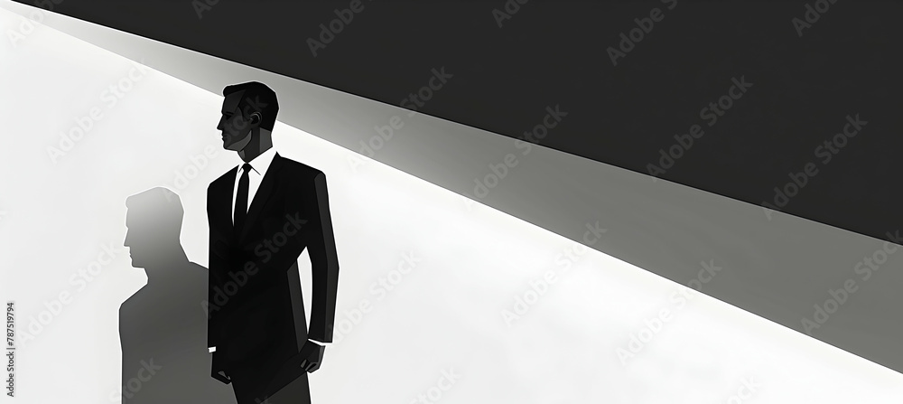 Create a minimalist depiction of a fictional secret agent, using sharp ...