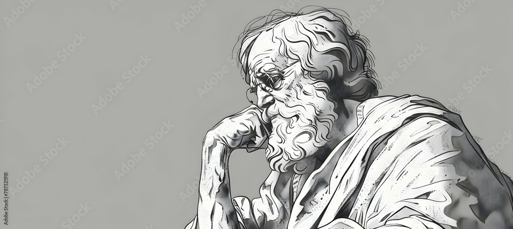 Generate a minimalist line art portrait of an ancient philosopher ...