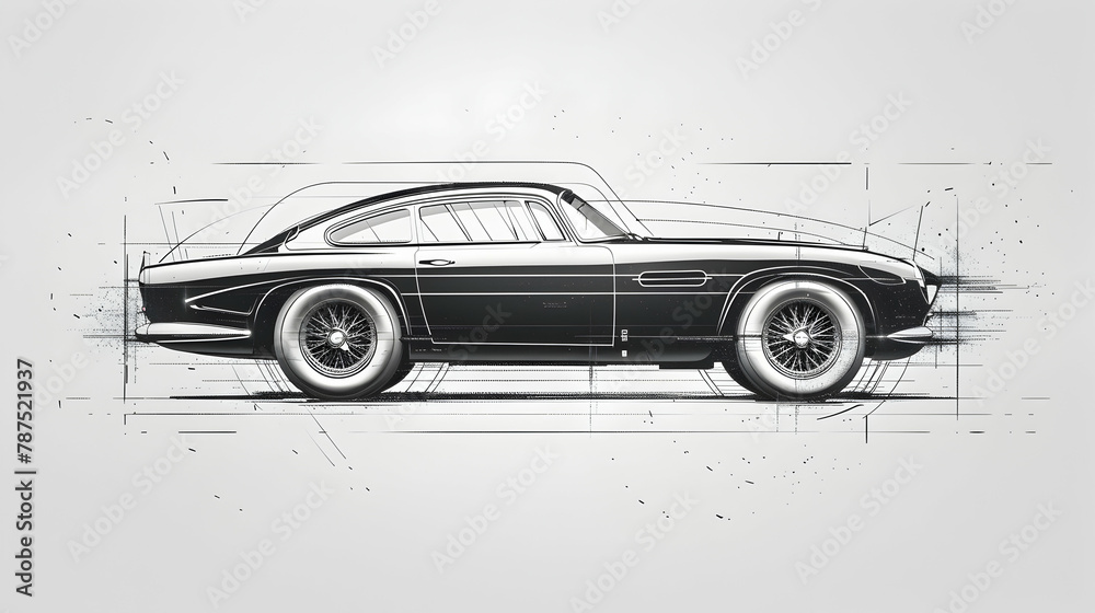Generate a minimalist line drawing of a vintage car collector ...