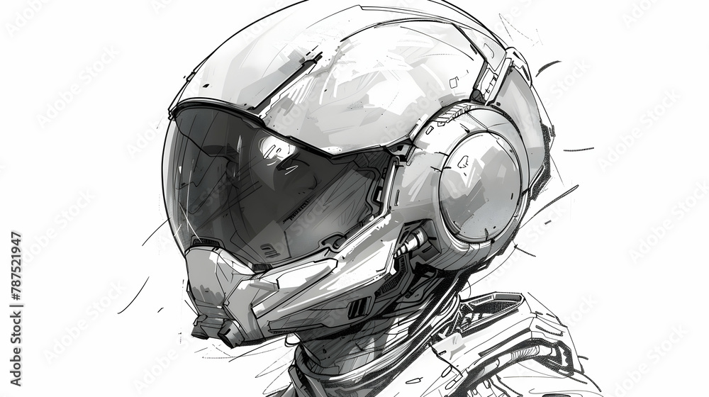 Generate a minimalist design of a fictional character, a daring space ...