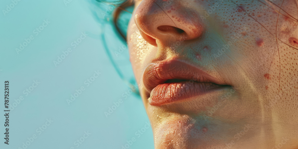 Acne pimples on the female face. Close-up of a woman face with problem ...