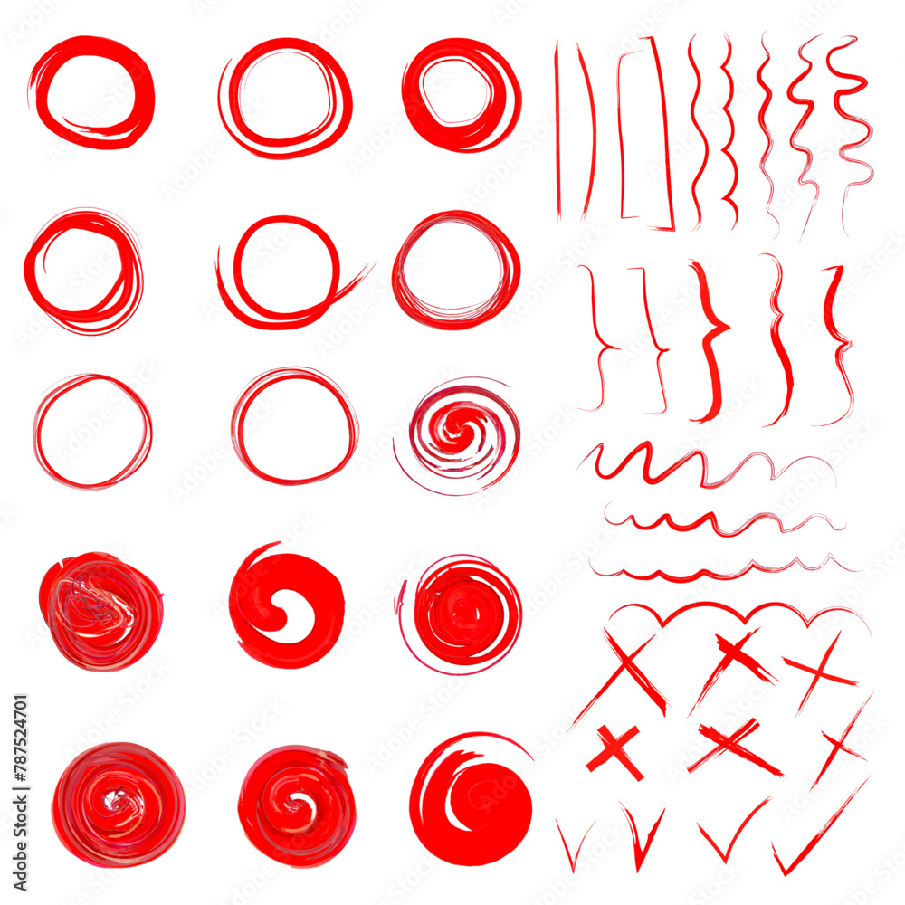 Set of hand drawn red circles and ovals. Select round frames. Ellipses ...