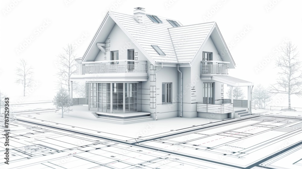 3D house plan on illustrative house map, building and real estate ...