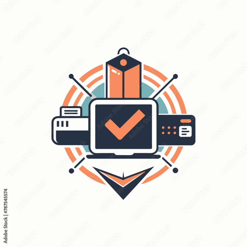 A computer screen displaying a check mark symbol, indicating completion or approval, Design a ...