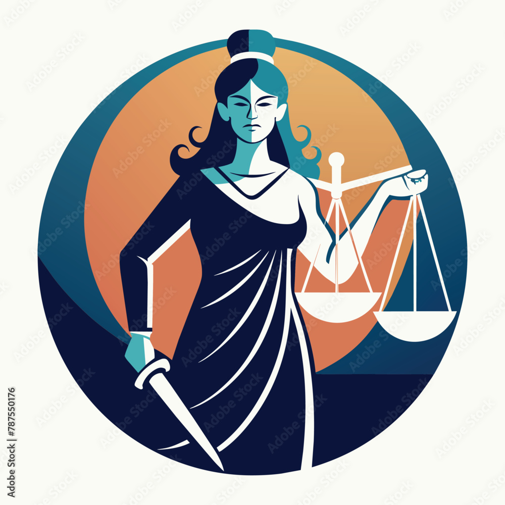 A woman holding a scale and a sword, embodying justice and protection ...