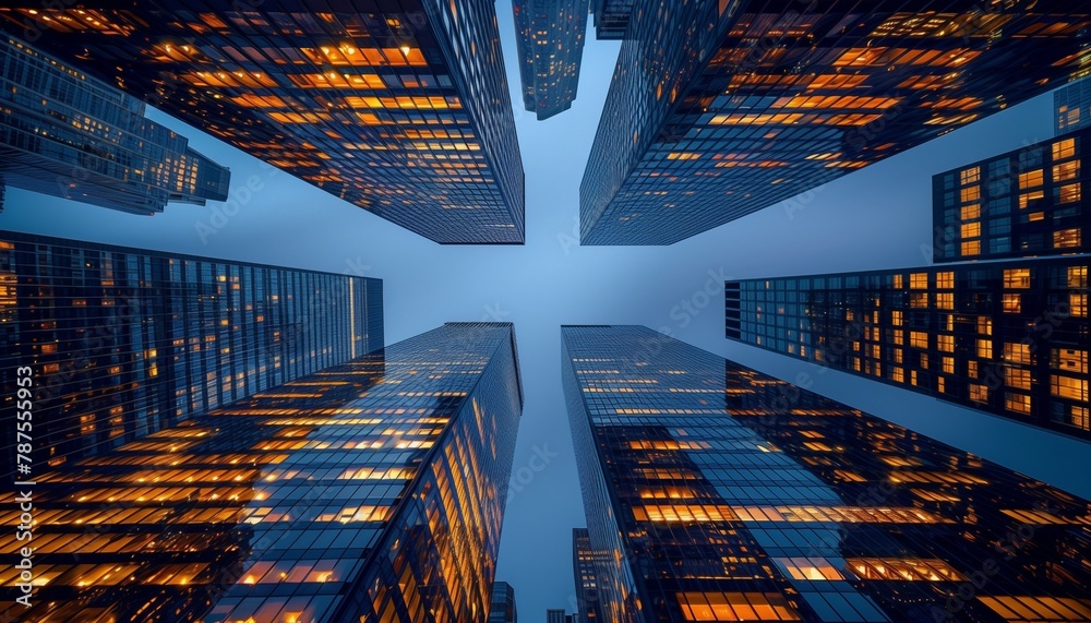 Nocturnal Towers Aglow: Nighttime View of Illuminated Skyscrapers from ...