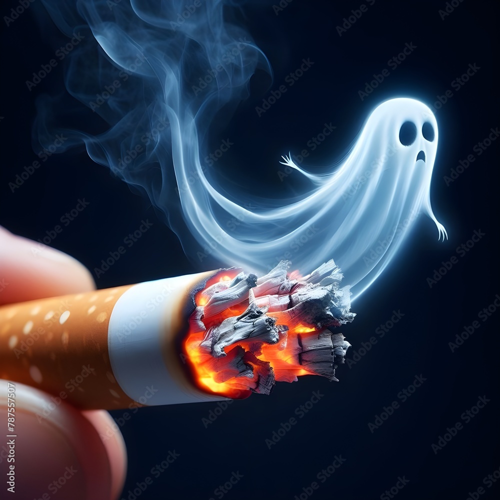 ai generated a cigarette emits ghost smoke, a symbol of warning about ...