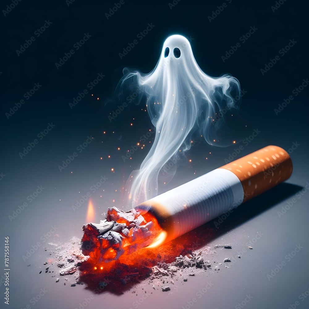 ai generated a cigarette emits ghost smoke, a symbol of warning about ...