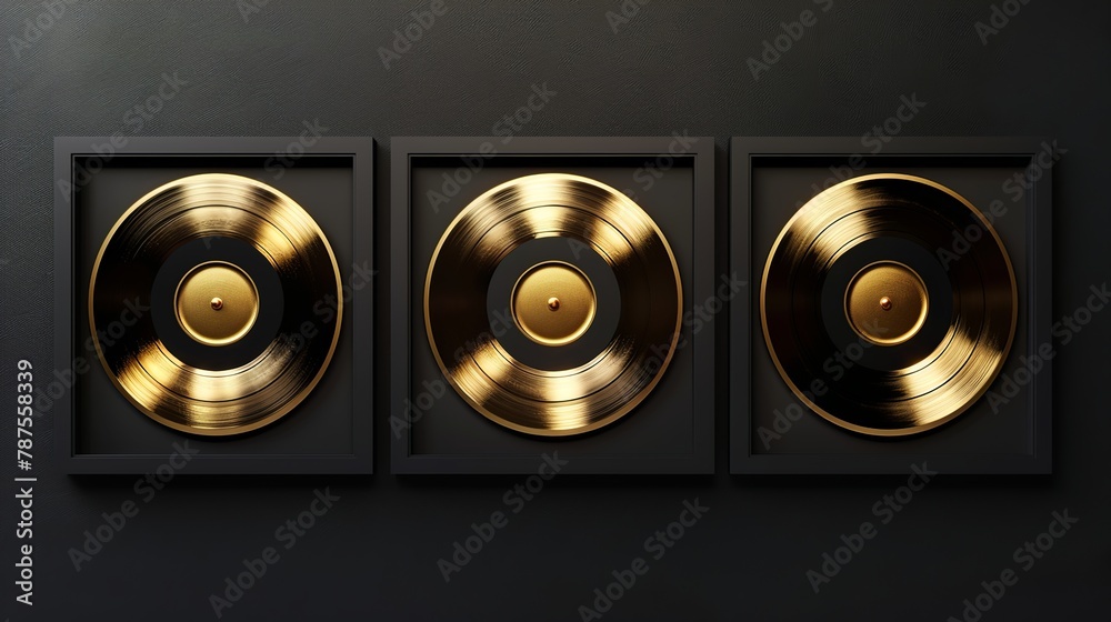 Gold plates in a rectangular frame, black background Stock Illustration ...