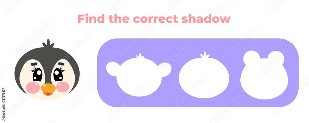 Find the correct shadow of cute kawaii penguin. Educational preschool ...