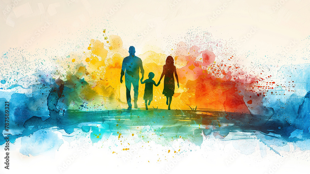Multi colored silhouettes of family watercolor with different shades ...