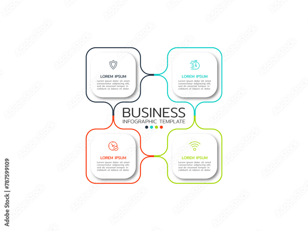 Square diagram with 4 options or elements with icons placed around the ...