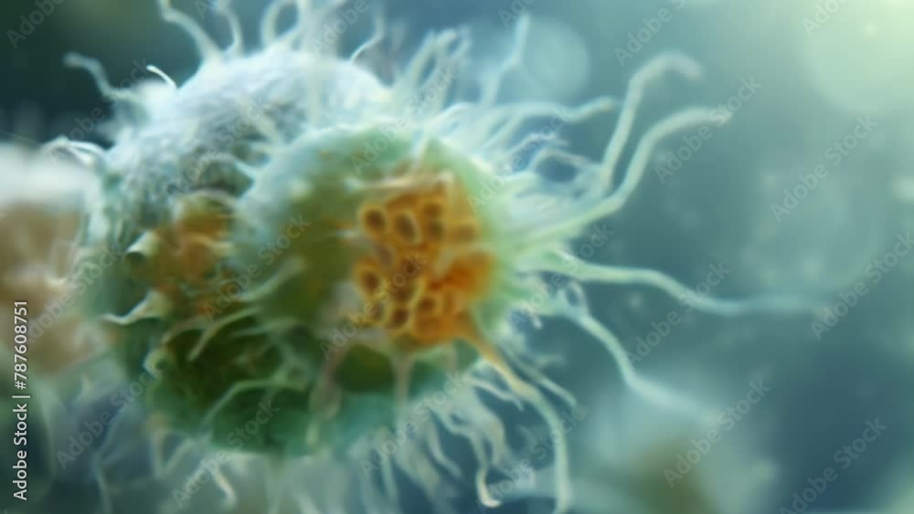 A detailed image of a single protist with its unique flagella and cilia ...