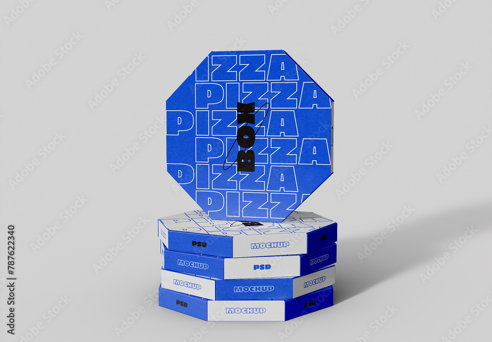 Stacked Octagon Pizza Boxes Mockup Stock Template | Adobe Stock