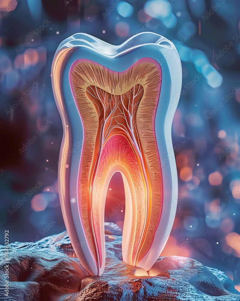 Human tooth cross section anatomy on scientific background Stock ...