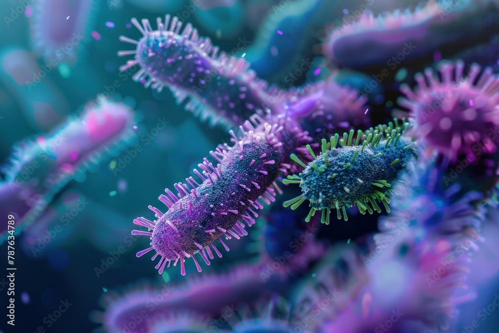 Microscopic view of bacteria with spore formations highlighted in ...