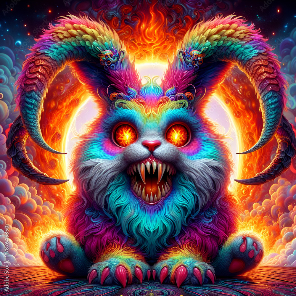 Scary Spooky Bad Angry Face Multi-Color Halloween Devil Bunny Rabbit ...