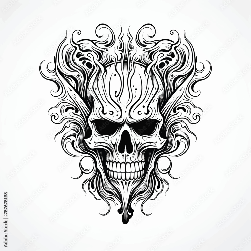 Vector skeleton logo design pointing hand drawing skull with beard logo ...