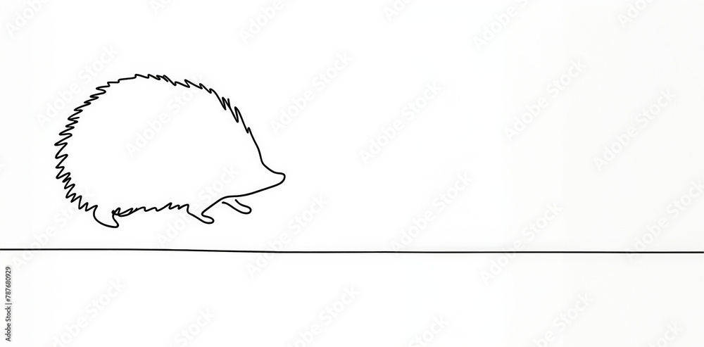 A minimalist line drawing brings to life a hedgehog, capturing its ...