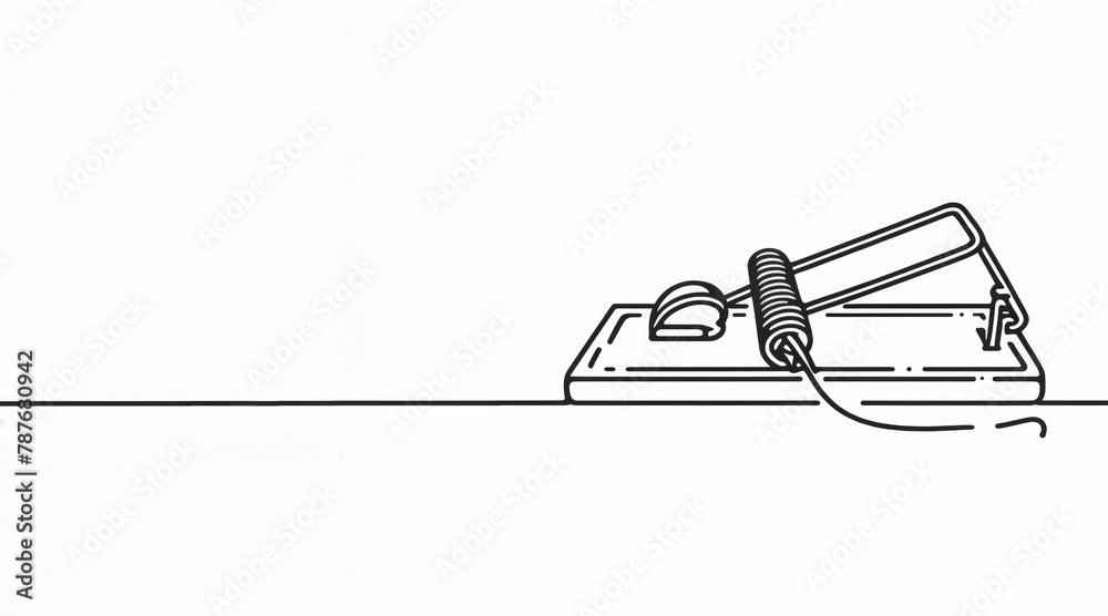 A minimalist line drawing captures a mousetrap, focusing on the basic ...