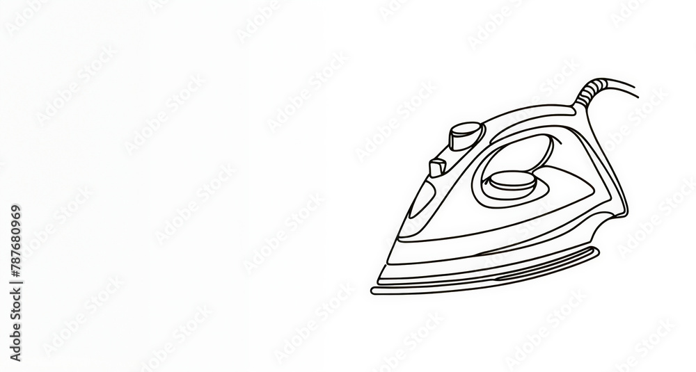 A minimalist line drawing captures an iron, emphasizing its sleek ...