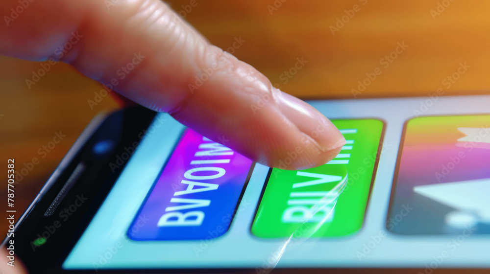 Illustrate the convenience of digital commerce as a finger taps a 'Buy ...