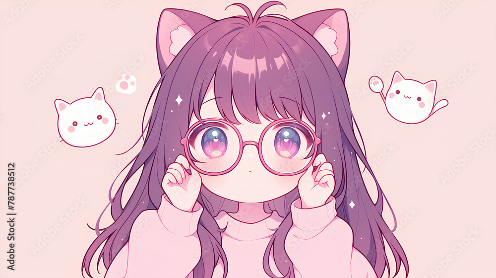 chibi anime style. cute anime girl on a simple one color background ...