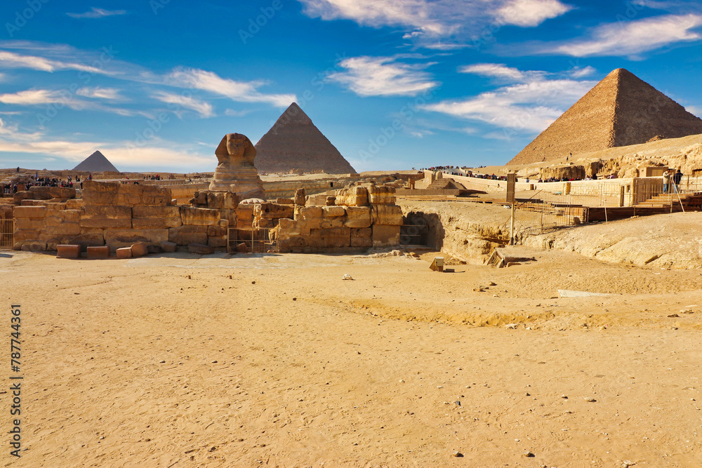 Iconic view of the the Landmark sights of Egypt - 3 Great Pyramids of ...
