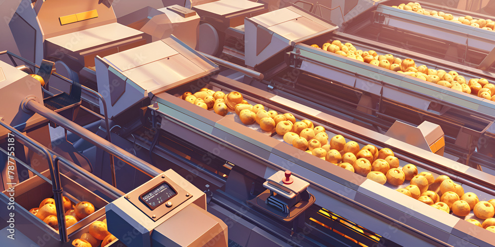 conveyor belt transporting raw potatoes in vodka factory automated ...