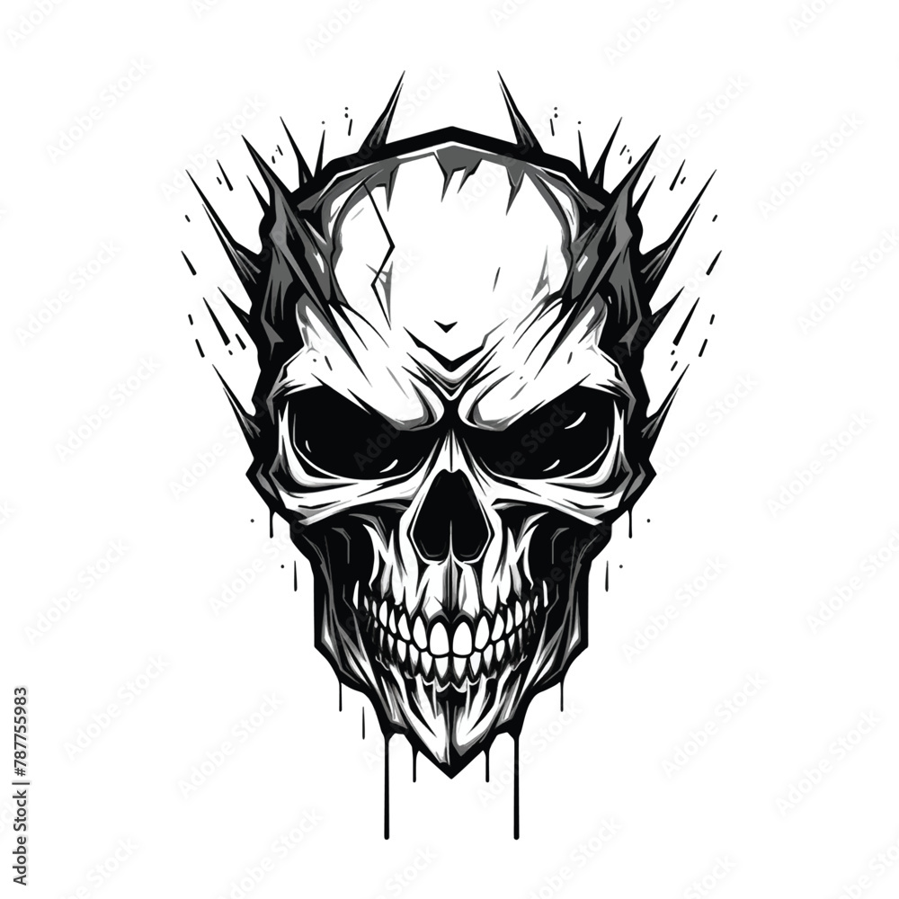 Drawing by hand human skull anatomical brain inside skull hard rock ...