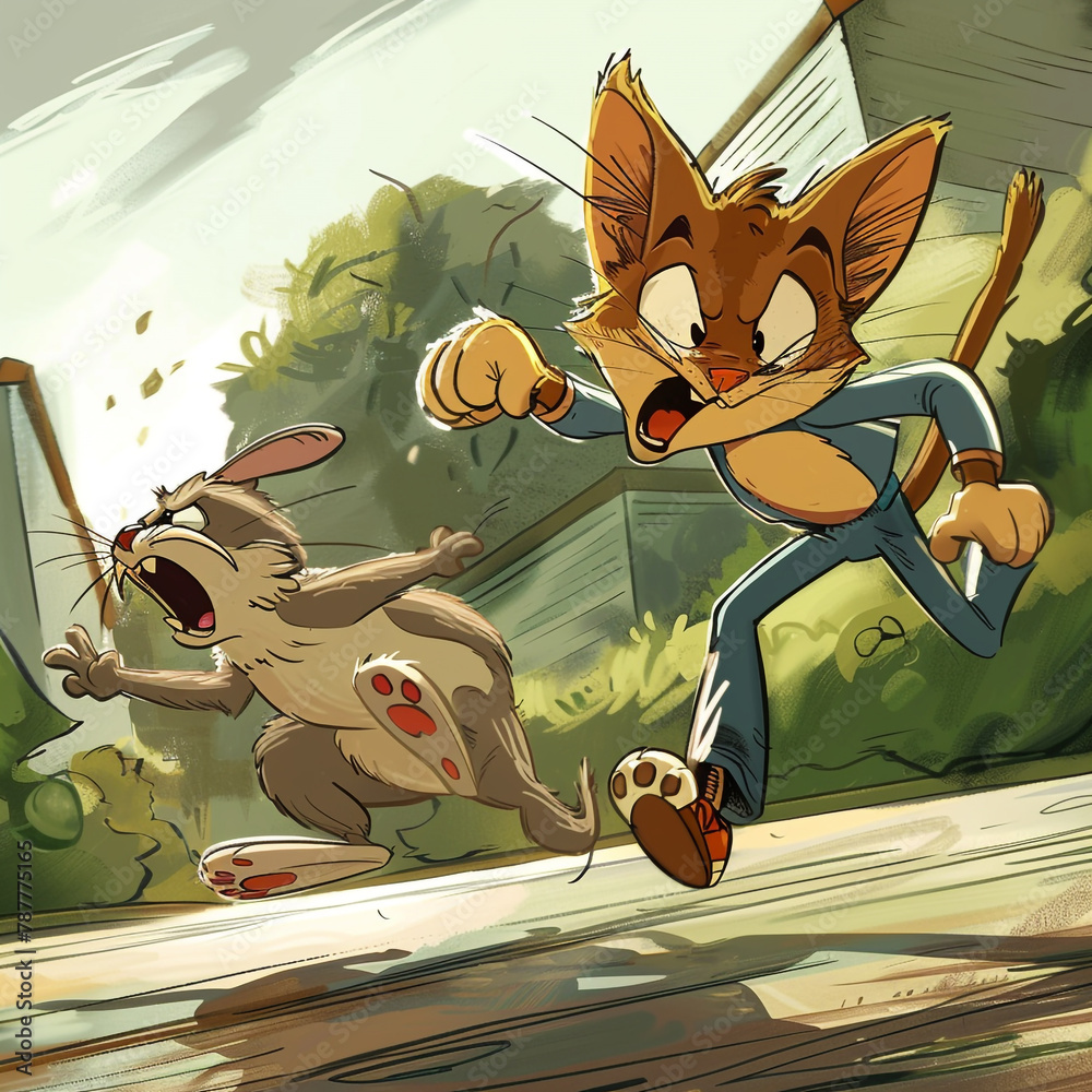 asthetic cartoon pic of tom running after jerry with a saucpan in his ...